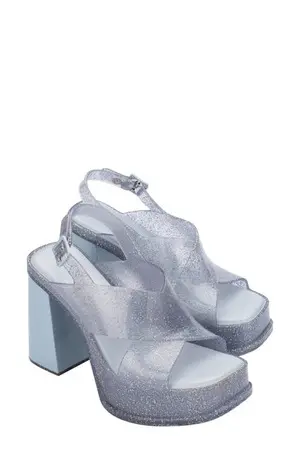 Melissa Dance Slingback Platform Sandal - Glitter Clear/ Blue