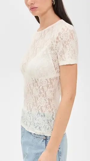 Hanky Panky Floral Lace Short Sleeve Top - Marshmallow