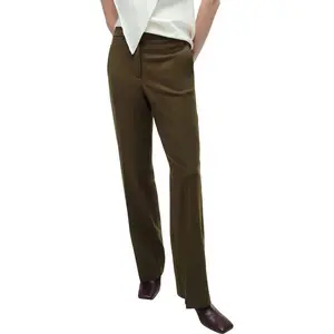 Mango Carlos Straight Leg Trousers - Khaki Green