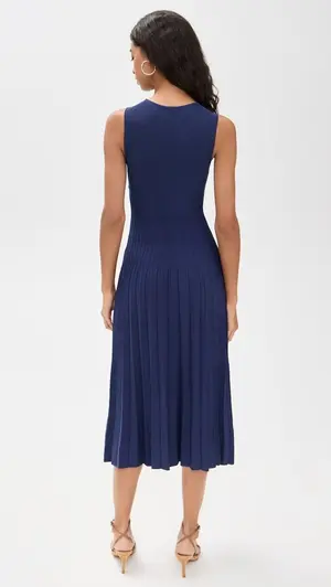 Staud Elyse Pleated Knit Midi Dress - Navy