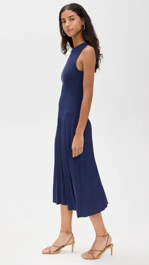 Staud Elyse Pleated Knit Midi Dress - Navy