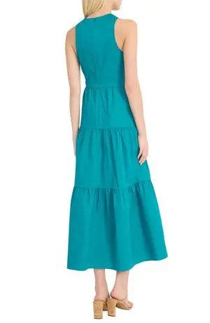 Maggy London Tiered Stretch Poplin Maxi Dress