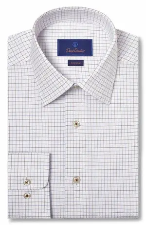 David Donahue Regular Fit Dobby Tattersall Check Dress Shirt