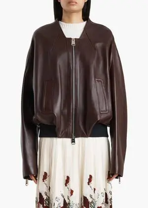 Khaite Hewit Leather Bomber Jacket - Bordeaux