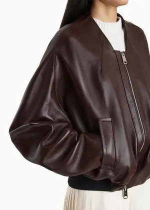 Khaite Hewit Leather Bomber Jacket - Bordeaux