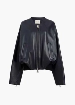 Khaite Hewit Leather Bomber Jacket - Dark Navy
