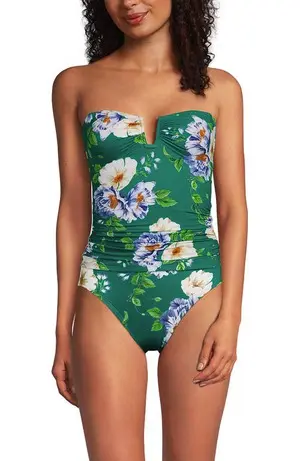 LANDS' END Bandeau U-wire Tankini Top - Island Emerald Petunia Floral