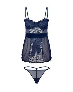 ADORE ME Etty Babydoll & G-string Set Lingerie - Dark Blue
