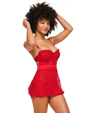 ADORE ME Etty Babydoll & G-string Set Lingerie - Dark Red