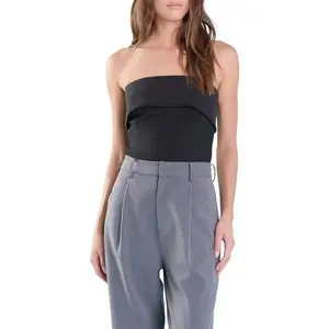 Endless Rose Strapless Pearl Bead Trim Top - Black