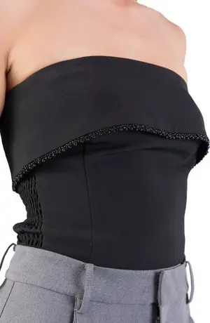 Endless Rose Strapless Pearl Bead Trim Top