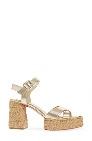 CHRISTIAN LOUBOUTIN Calakala Metallic Leather Espadrille Platform Sandals - Platine