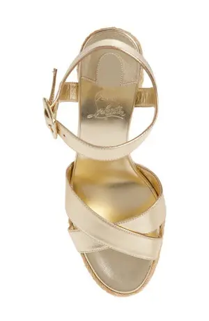 CHRISTIAN LOUBOUTIN Calakala Metallic Leather Espadrille Platform Sandals - Platine