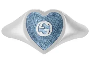 Gucci Ring With Interlocking G Enamel Heart - Silver/light Blue