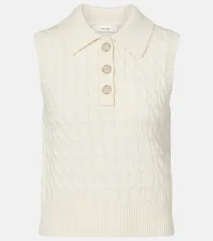FRAME The Cable Polo Wool Vest - Beige