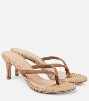 GIANVITO ROSSI 70 Raffia And Suede Mules - Beige