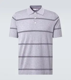 Brunello Cucinelli Striped Cotton Polo Shirt - Grey