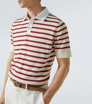 Brunello Cucinelli Striped Cotton Polo Shirt - Red