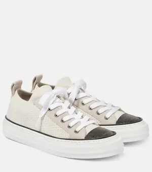 Brunello Cucinelli Knitted Slip-on Sneakers - White