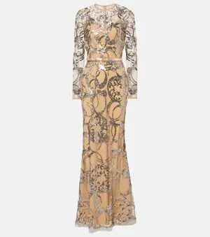 Elie Saab Sequined Tulle Gown - Silver