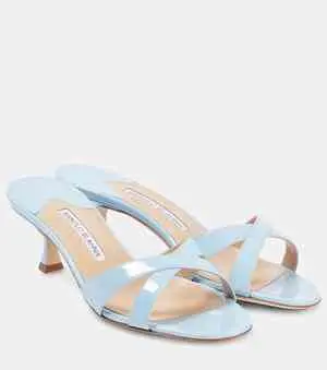 Manolo Blahnik Callamu 50 Patent Leather Sandals - Blue