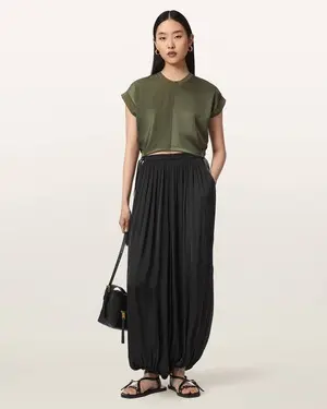 ALLSAINTS Mira Cropped Satin T-shirt - Green