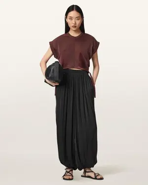 ALLSAINTS Mira Cropped Satin T-shirt - Red