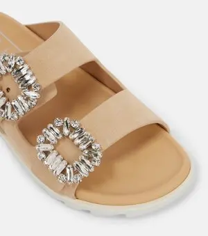 ROGER VIVIER Slidy Viv' Suede Slides - Beige