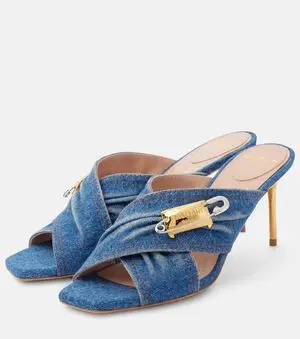Balmain 75 Embellished Denim Mules