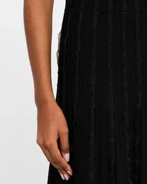 Emporio Armani Ribbed Maxi Skirt With Ruffle Trim - Black