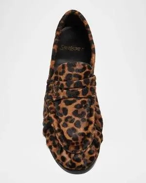 Saint Laurent Leopard Loafers - Cream