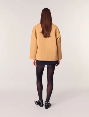 Maje Cropped Cotton Utility Jacket With Leather Collar