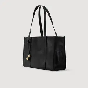Sandro Soft Leather Tote Bag With Charms - Black