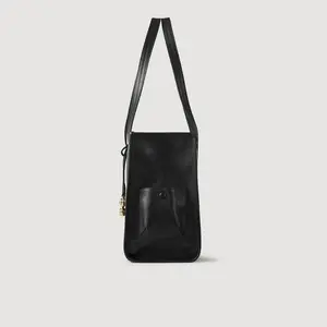Sandro Soft Leather Tote Bag With Charms - Black