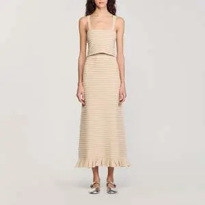 Sandro Rhinestone Knit Crop Top - Beige