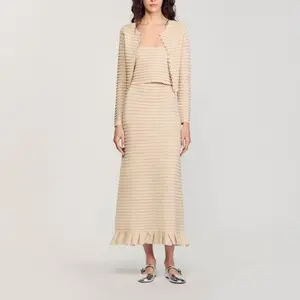 Sandro Rhinestone Knit Crop Top - Beige