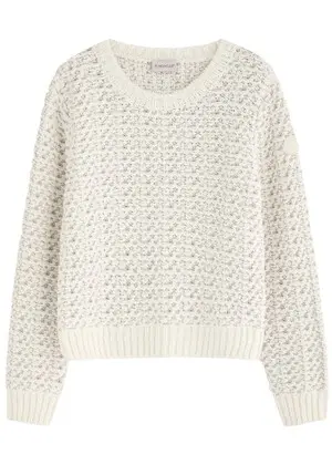 Moncler Logo Bouclé Knit Jumper - Natural