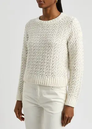 Moncler Logo Bouclé Knit Jumper - Natural