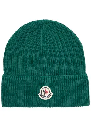 Moncler Logo Ribbed Beanie - Green