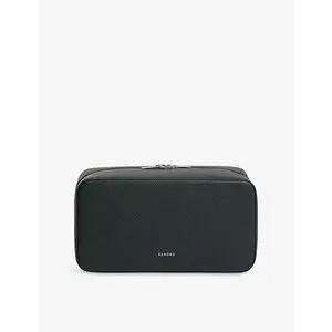 Sandro Logo-embossed Leather Washbag - Green