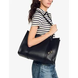 Sandro Leather Shopping Tote Bag - Noir / Gris