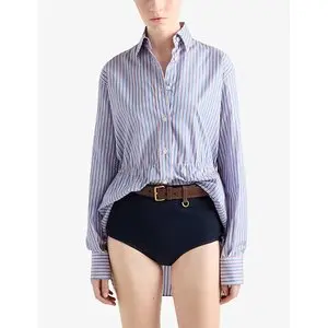 Prada Striped Drawstring-waist Cotton Shirt