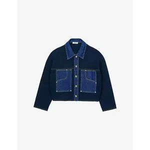 Sandro Pointed-collar Denim-trim Cardigan