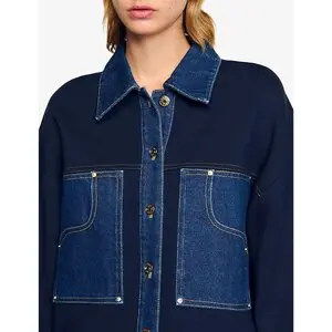 Sandro Pointed-collar Denim-trim Cardigan