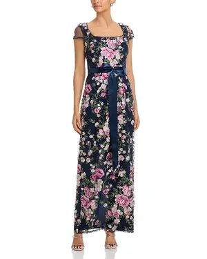 Adrianna Papell Cascading Floral Column Gown