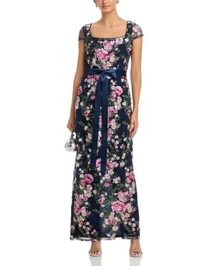 Adrianna Papell Cascading Floral Column Gown