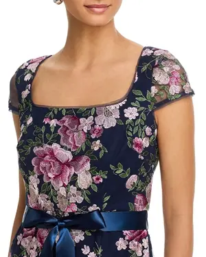 Adrianna Papell Cascading Floral Column Gown