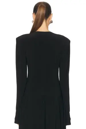 Norma Kamali Long Sleeve Shoulder Pad V Neck Top