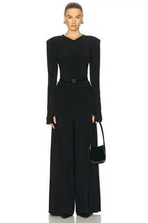 Norma Kamali Long Sleeve Shoulder Pad V Neck Top