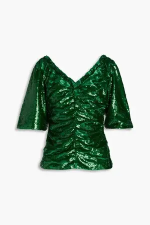 GANNI Ruched Sequin Top